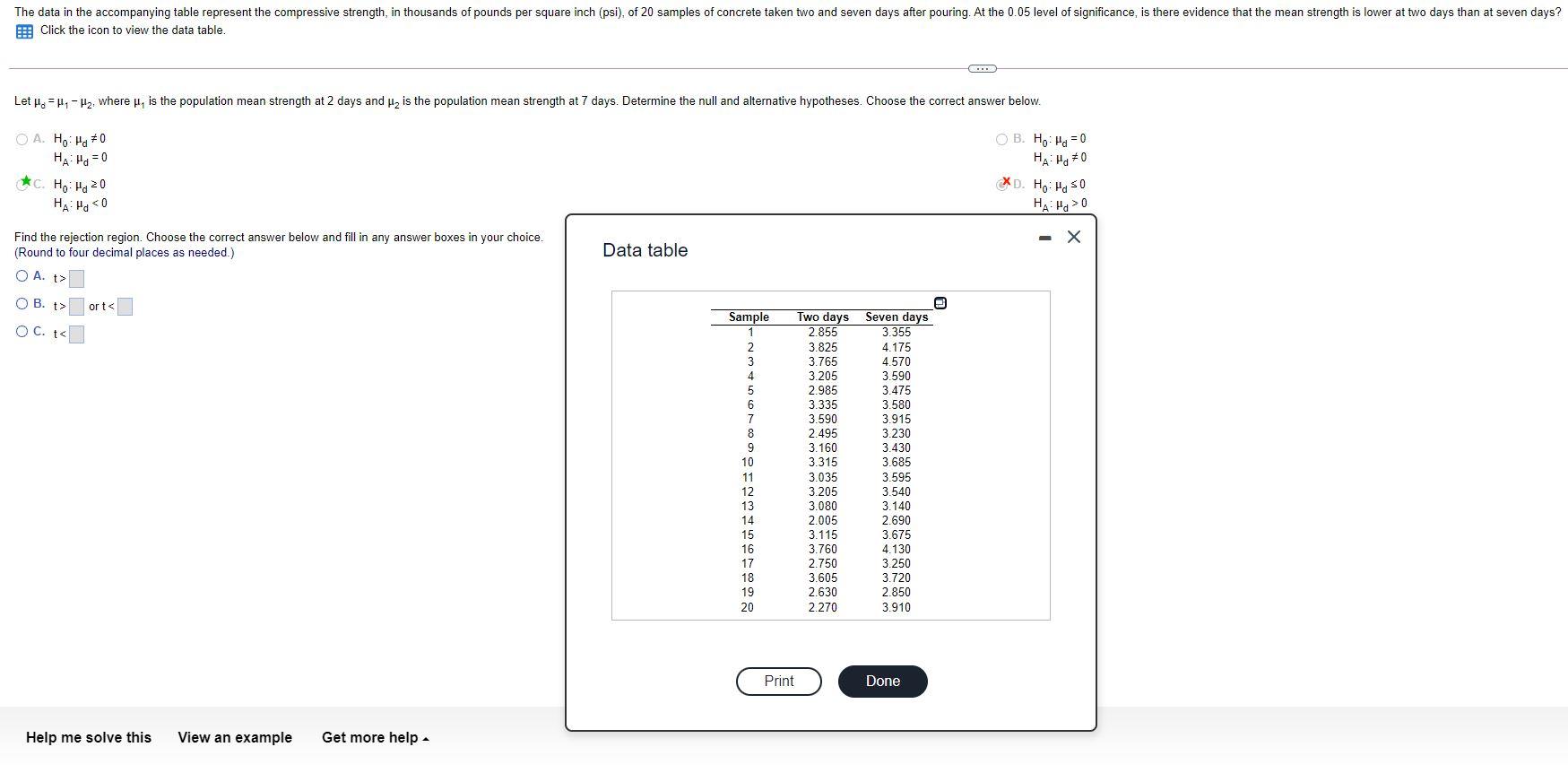 Solved Find the rejection region. Choose the correct answer | Chegg.com
