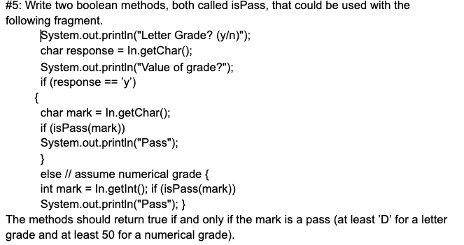Solved 1. Write boolean methods that could be used to make | Chegg.com