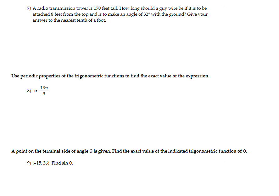 Solved 7) A radio transmission tower is 170 feet tall. How | Chegg.com
