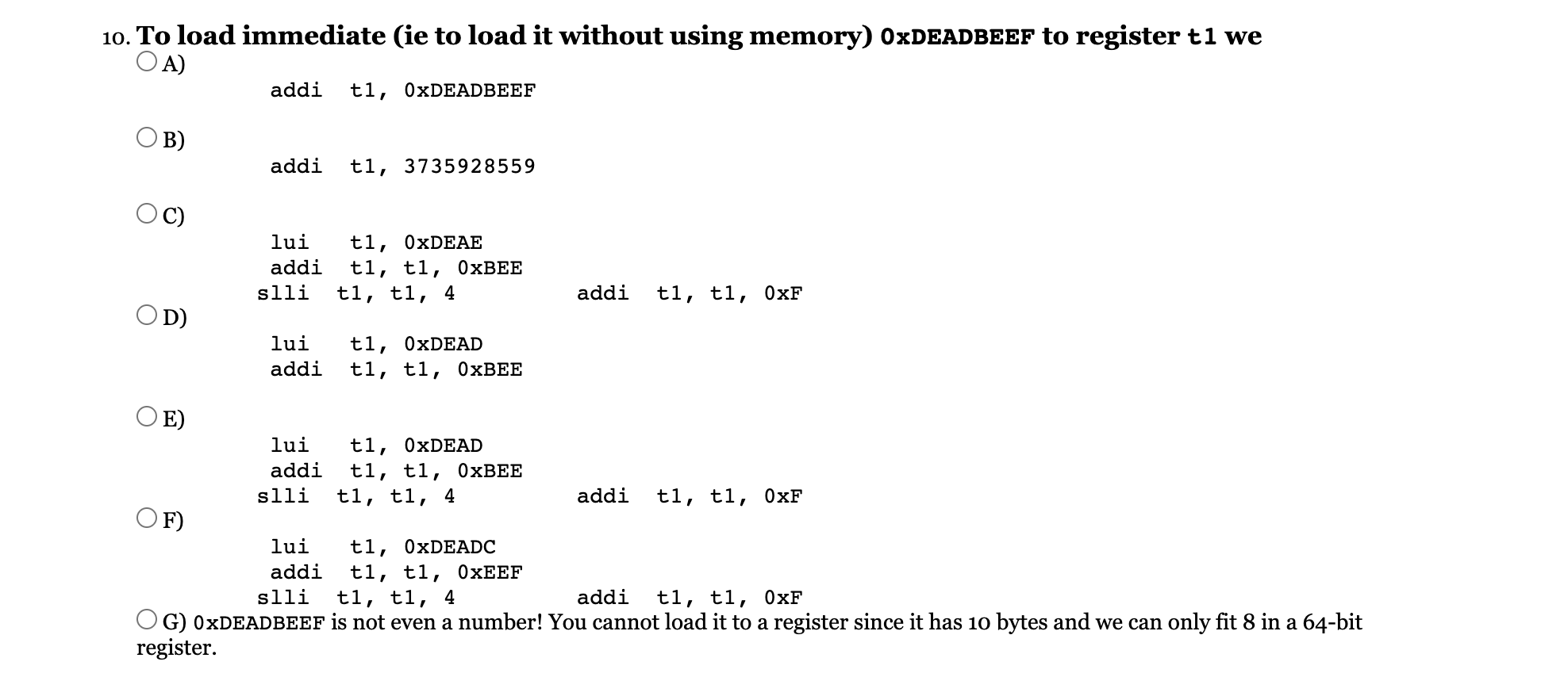 Solved 10. To load immediate (ie to load it without using | Chegg.com