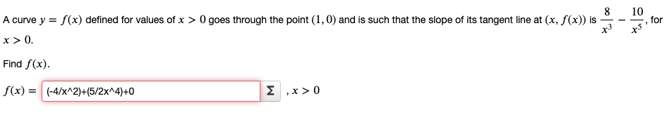Solved A curve y=f(x) defined for values of x>0 goes through | Chegg.com