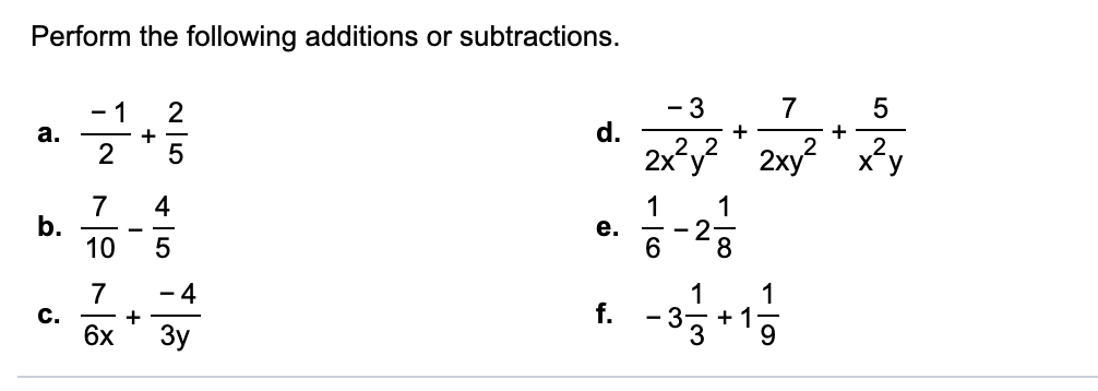 Solved Perform the following additions or subtractions. - 1 | Chegg.com