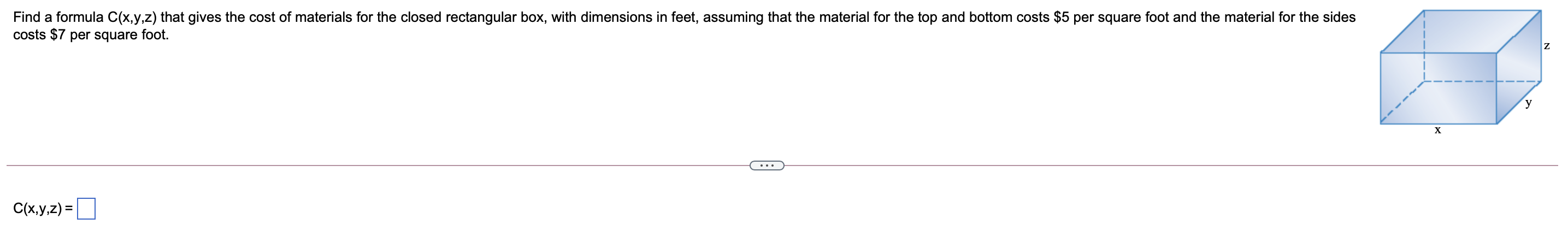 Solved Find a formula C(x,y,z) that gives the cost of | Chegg.com