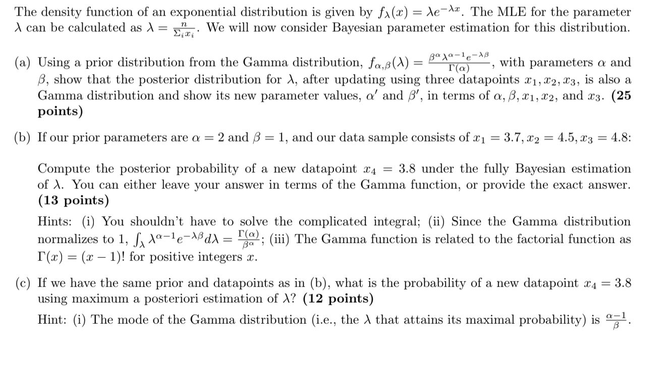 Solved The density function of an exponential distribution | Chegg.com