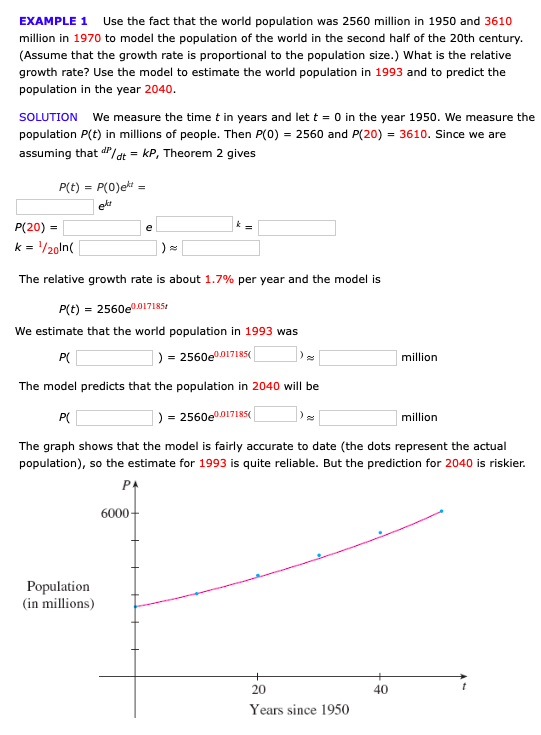 Solved EXAMPLE 1 Use the fact that the world population was | Chegg.com