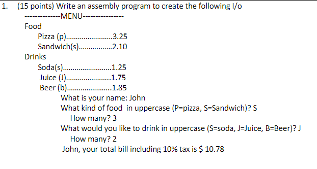 Solved 1. (15 points) Write an assembly program to create | Chegg.com