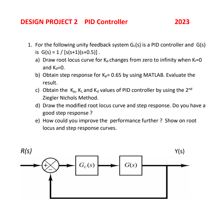 DESIGN PROJECT 2 ﻿PID Controller2023For the following | Chegg.com