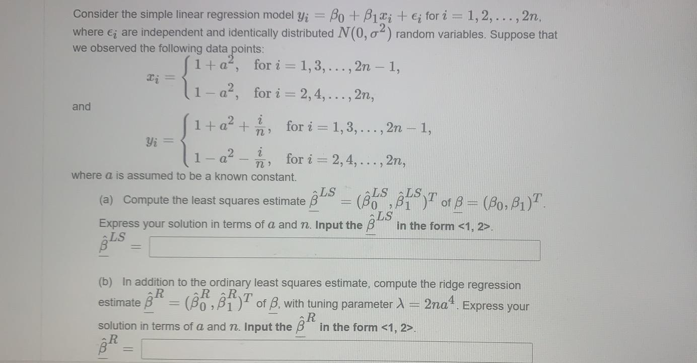 Consider the simple linear regression model yi = Bo + | Chegg.com