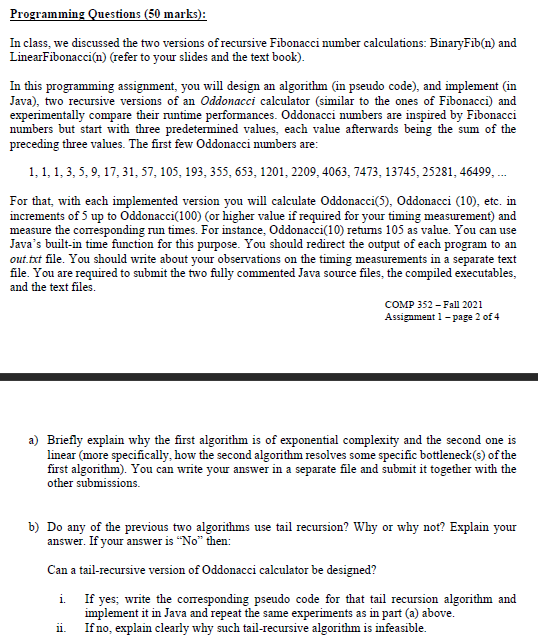 Solved Programming Questions (50 marks): In class, we | Chegg.com