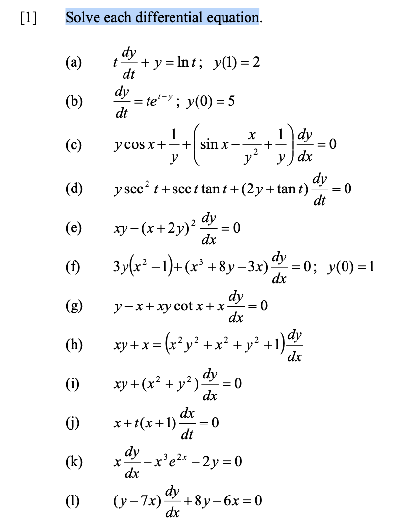 Solved [1] Solve each differential equation. (a) (b) (c) + | Chegg.com