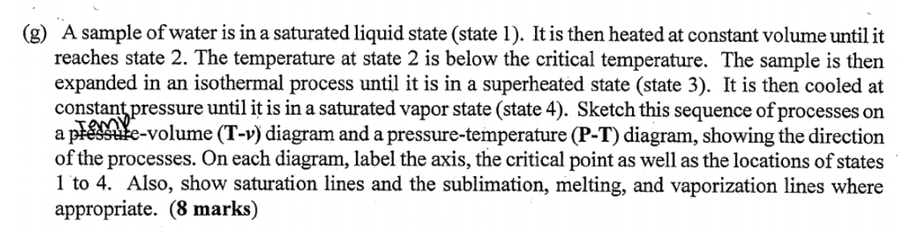 Solved (g) A sample of water is in a saturated liquid state | Chegg.com