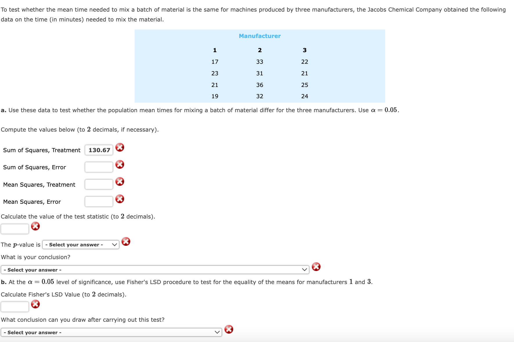 Solved To test whether the mean time needed to mix a batch | Chegg.com