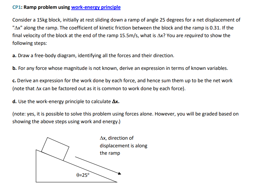 Solved CP1: Ramp problem using work-energy principle | Chegg.com