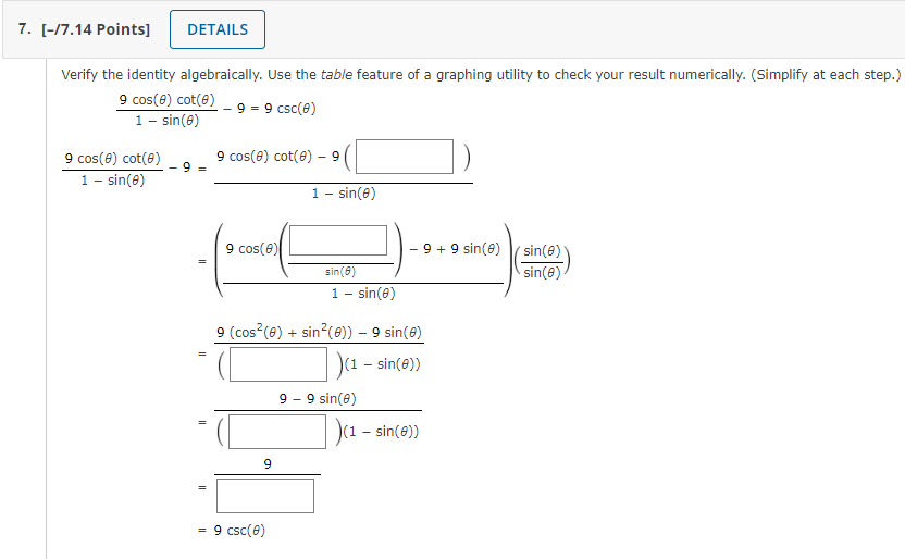 Solved Verify The Identity Algebraically Use The Table 
