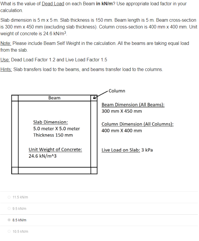 Solved What is the value of Dead Load on each Beam in kN/m? | Chegg.com