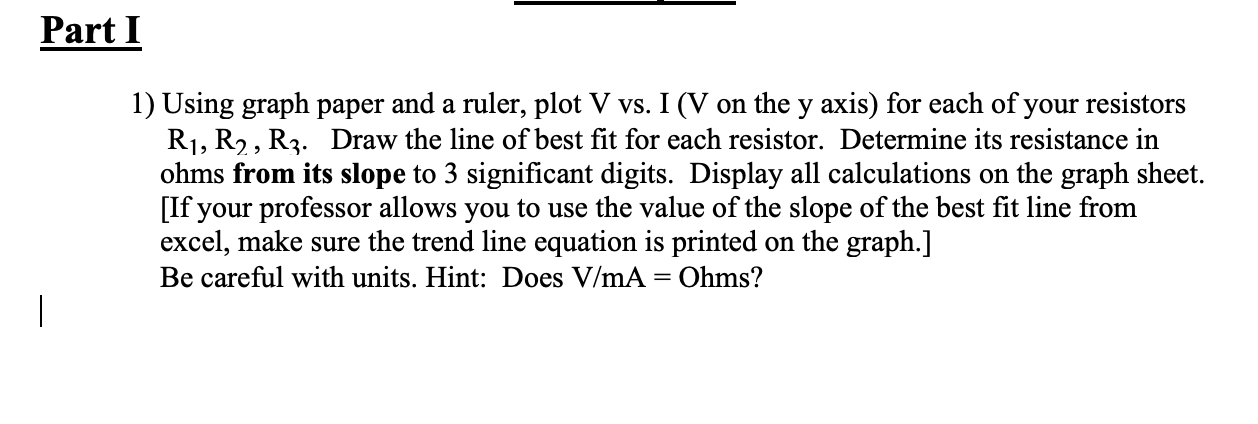 Solved Part I 1 Using Graph Paper And A Ruler Plot V Vs I 