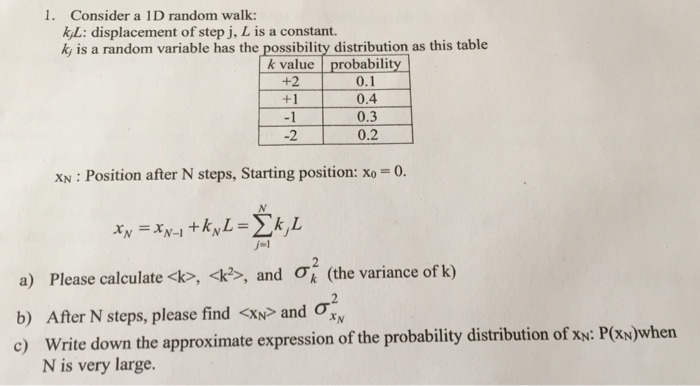 Solved 1. Consider a 1D random walk: k,L: displacement of | Chegg.com