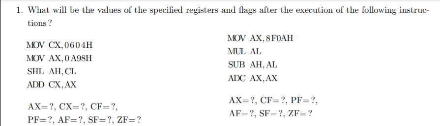 Solved 1. What will be the values of the specified registers | Chegg.com