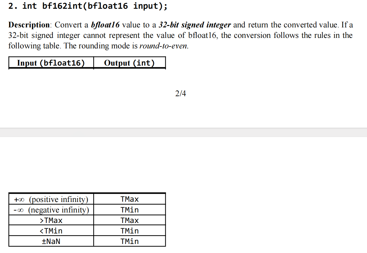 Solved Complete The Question In C Bf16 Int2bf16 Int Input