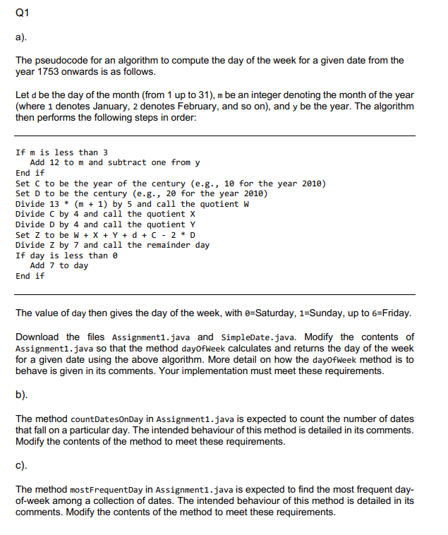 Solved Q1 a). The pseudocode for an algorithm to compute the | Chegg.com