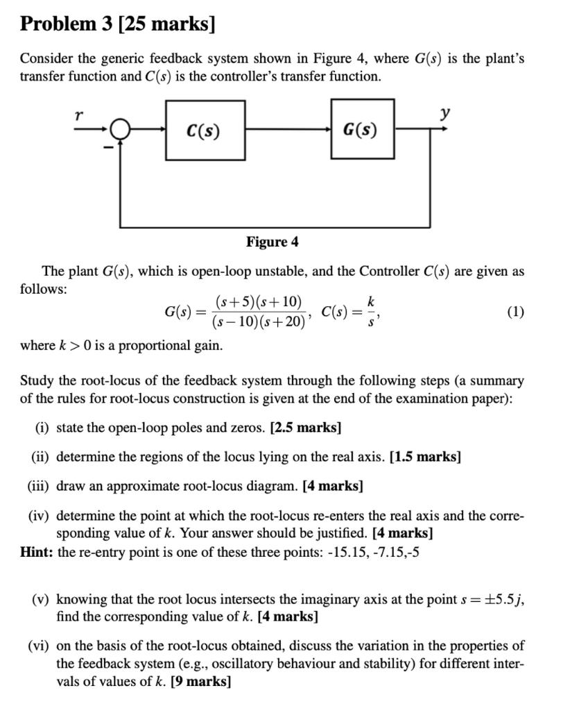 Solved Problem 3 [25 marks] Consider the generic feedback | Chegg.com