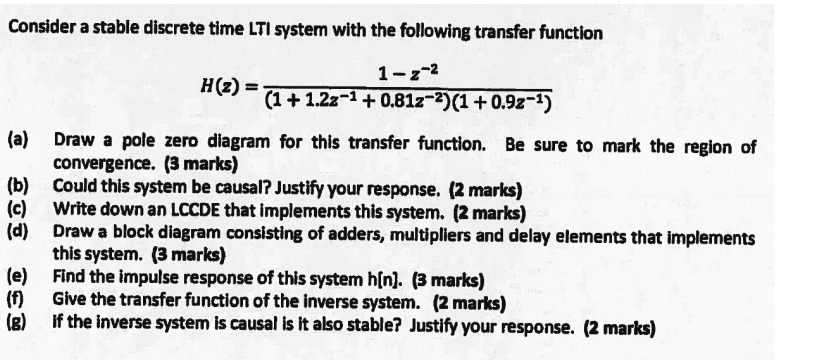 Solved Consider a stable discrete time LTI system with the | Chegg.com