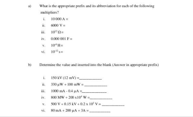 Solved a) What is the appropriate prefix and its | Chegg.com
