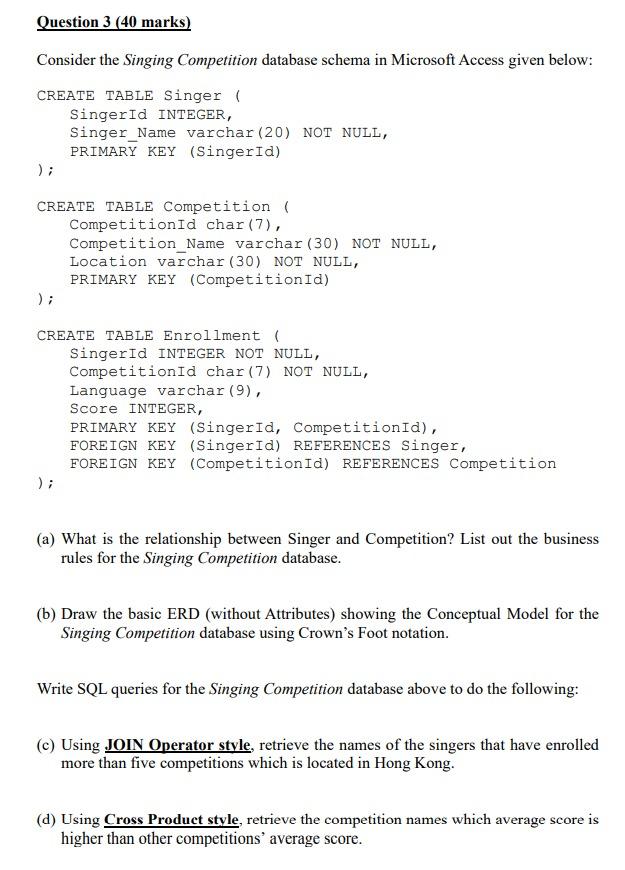 Solved (d) Using Cross Product style, retrieve the | Chegg.com