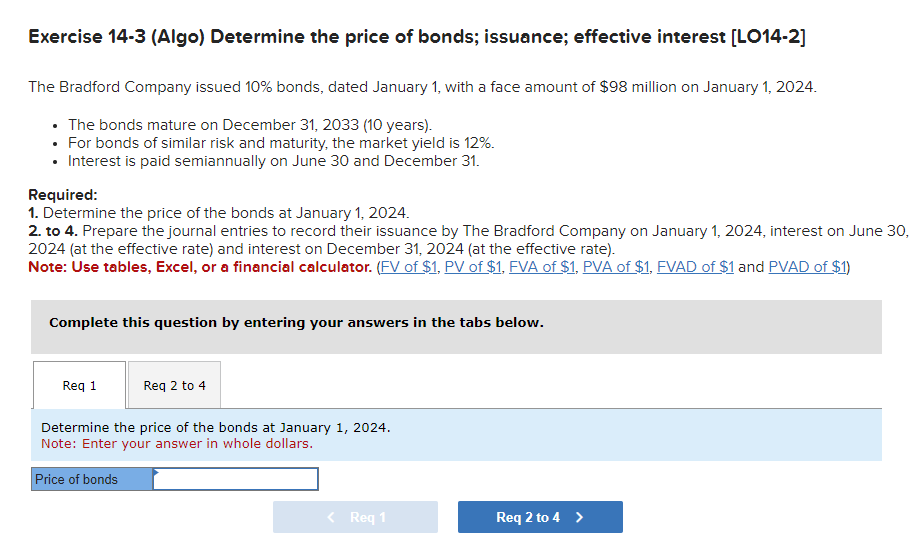 Solved Exercise 14-3 (Algo) Determine the price of bonds; | Chegg.com