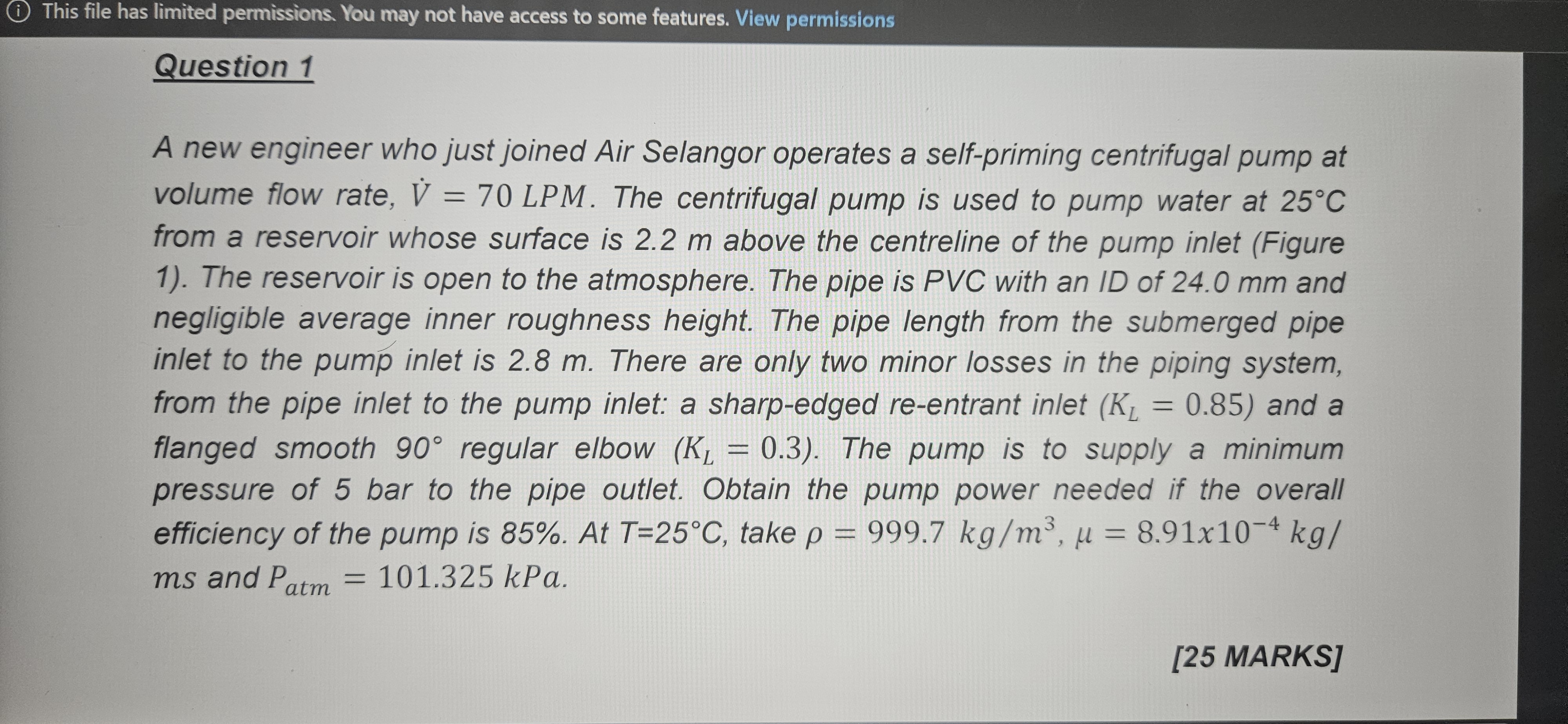 Solved A new engineer wa self-priming centrifugal pump | Chegg.com