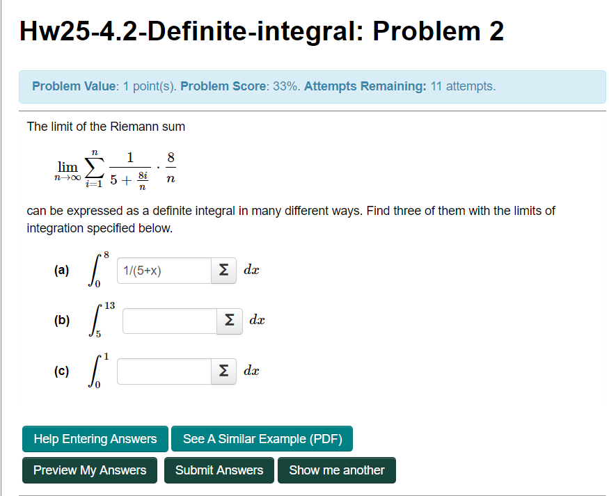 Solved Hw25-4.2-Definite-integral: Problem 2 Problem Value: | Chegg.com