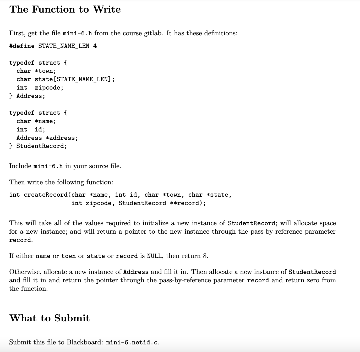 Solved First, get the file mini-6.h from the course gitlab. | Chegg.com