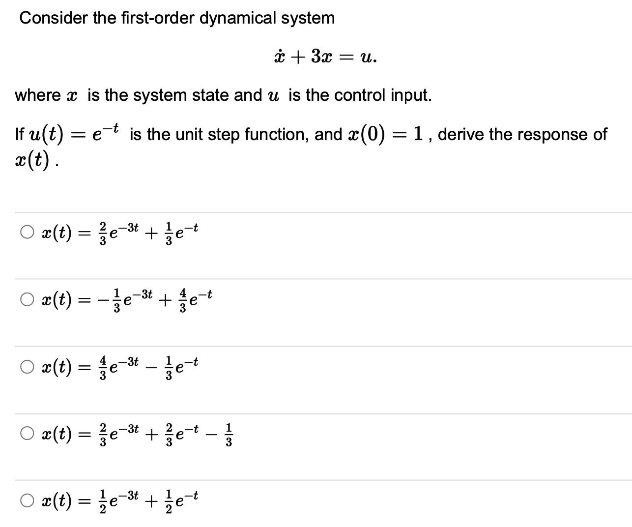 Consider the first-order dynamical system x˙+3x=u. | Chegg.com