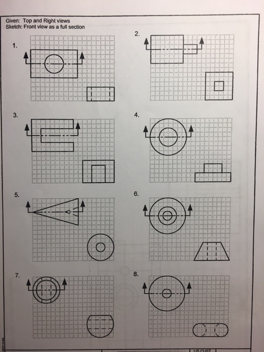 Solved Given: Top and Right views Sketch: Front view as a | Chegg.com