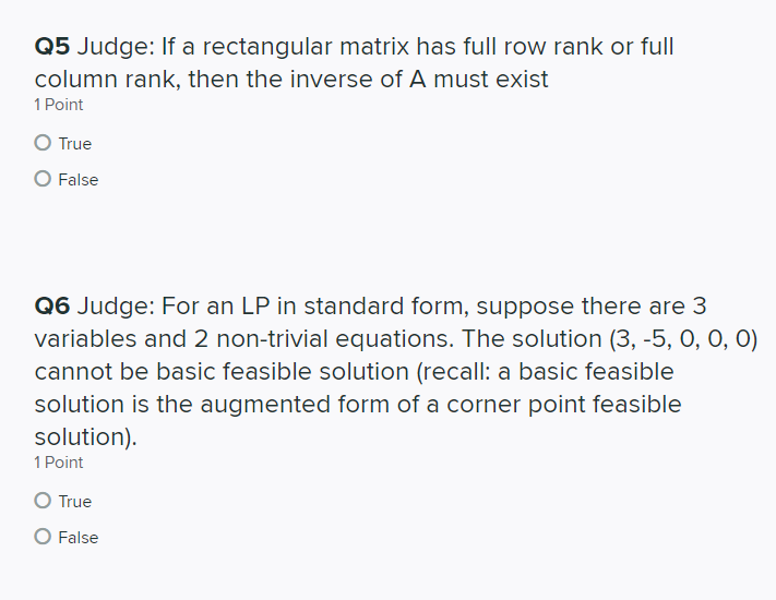 Solved Q5 Judge: If a rectangular matrix has full row rank | Chegg.com