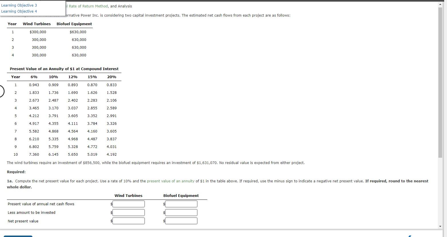 Solved Average Rate Of Return Method Net Present Value 2761