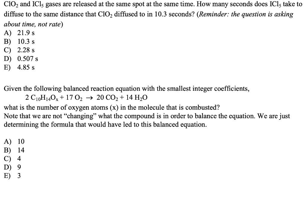 Solved ClO2 and ICls gases are released at the same spot at | Chegg.com