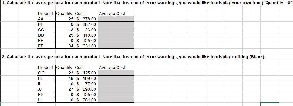Solved 1. Calculate the average cost for each product. Note | Chegg.com