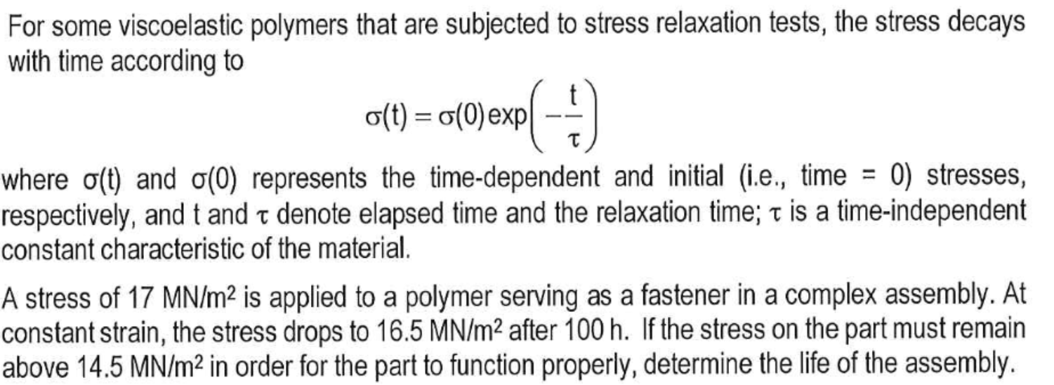 Solved For some viscoelastic polymers that are subjected to | Chegg.com