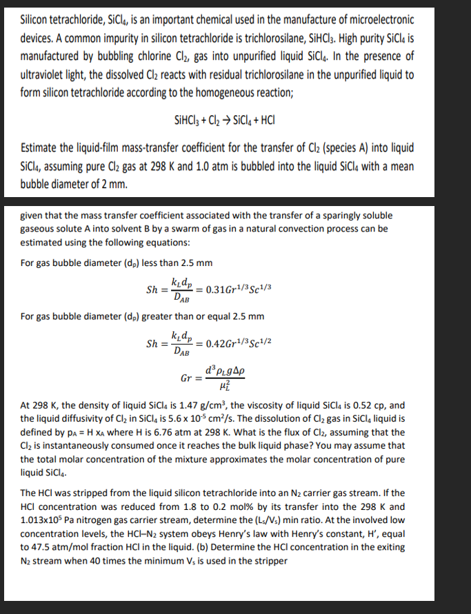 Solved Silicon tetrachloride, SiCl4, is an important | Chegg.com
