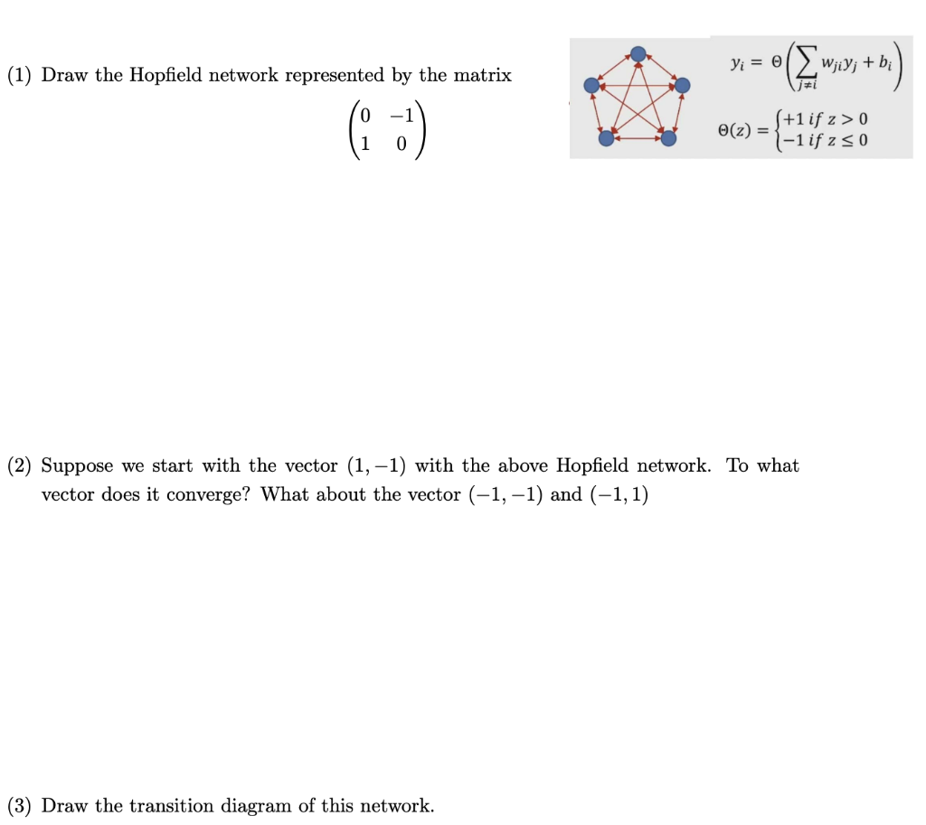 (1) Draw the Hopfield network represented by the | Chegg.com