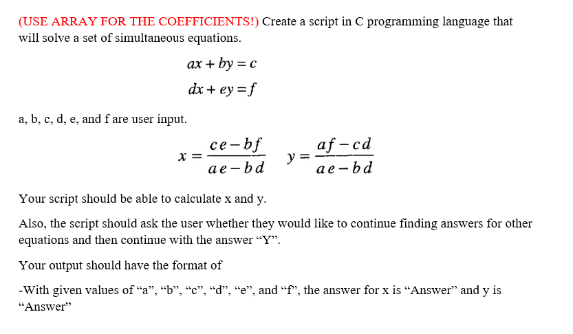 Solved (USE ARRAY FOR THE COEFFICIENTS!) Create a script in | Chegg.com