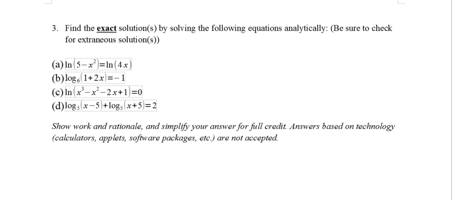 Solved 3. Find the exact solution(s) by solving the | Chegg.com