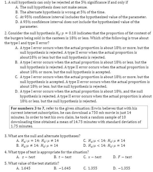 Solved 1. A null hypothesis can only be rejected at the 5% | Chegg.com