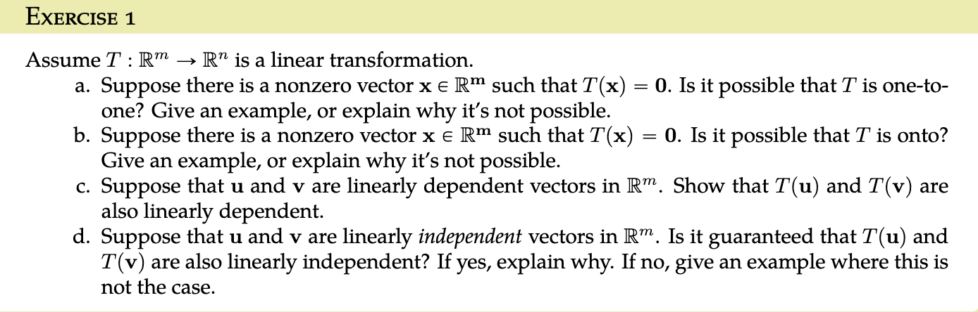 Solved Assume T:Rm→Rn is a linear transformation. a. Suppose | Chegg.com