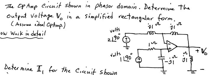 Solved The Op Amp Circuit shown in phasor domain. Determine | Chegg.com