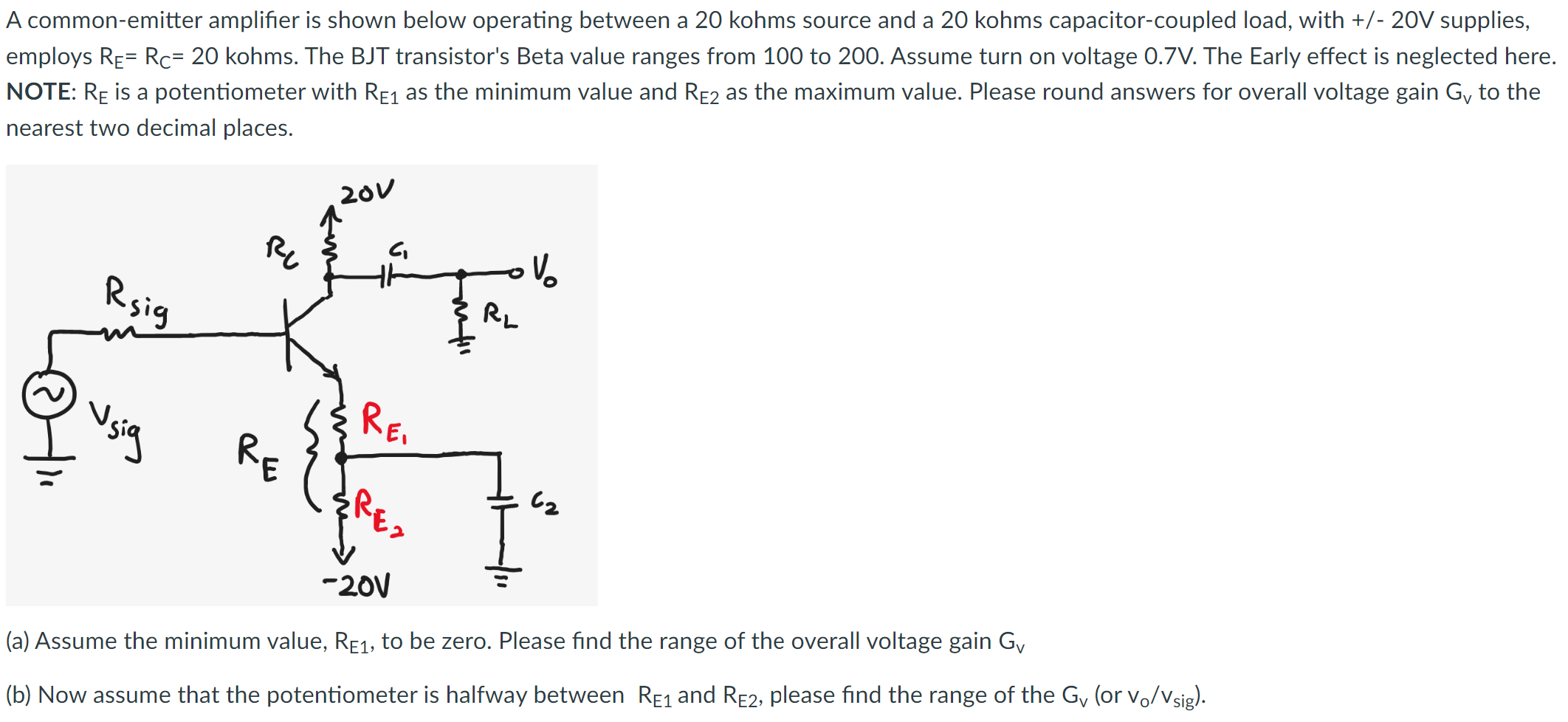 Solved A common-emitter amplifier is shown below operating | Chegg.com