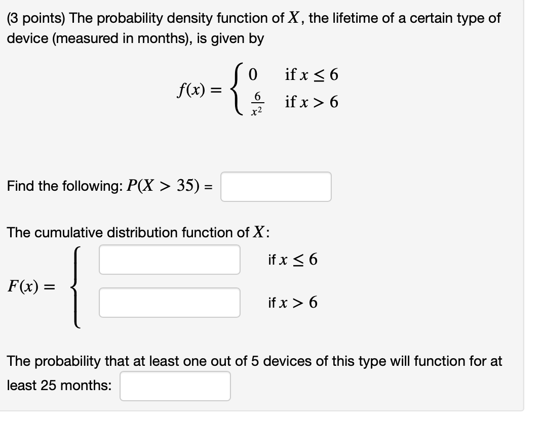 Solved (3 points) The probability density function of X, the | Chegg.com