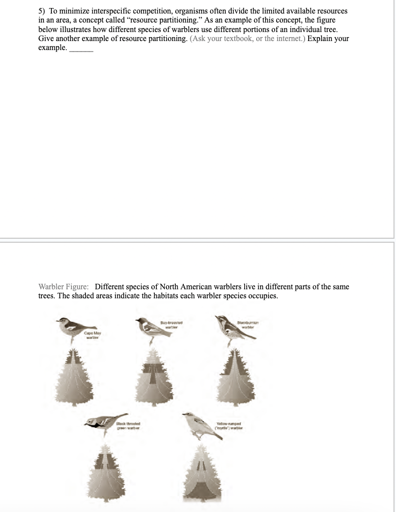 5) To minimize interspecific competition, organisms | Chegg.com