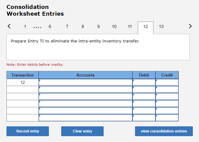 Solved Consolidation Worksheet Entries